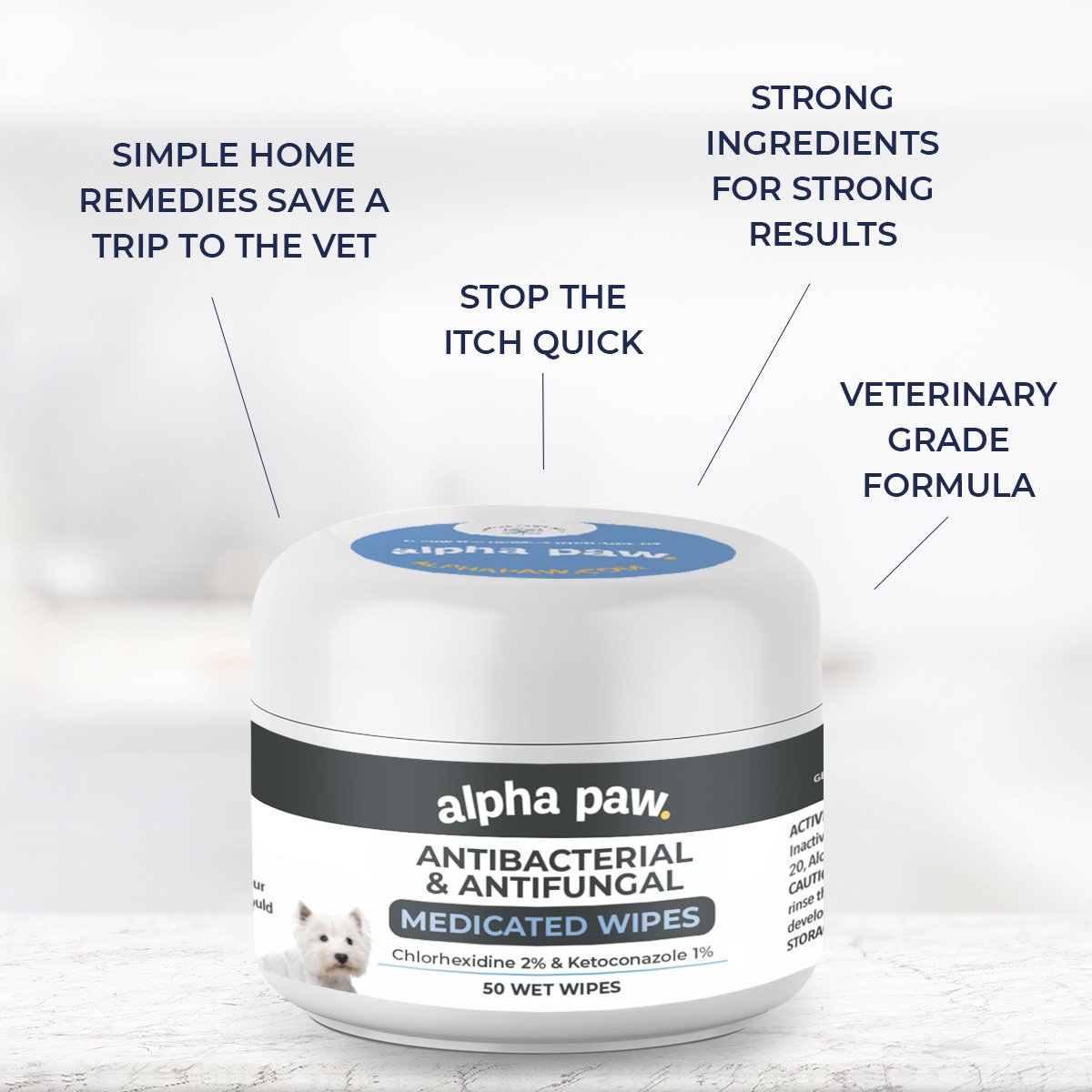 ALPHA PAW Antibacterial & Antifungal Medicated Dog & Cat Wipes, 50 ...