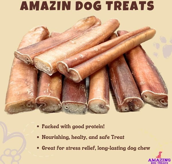 AMAZING DOG TREATS 12-inch Extra Thick Bully Stick Dog Treats, 5 count ...