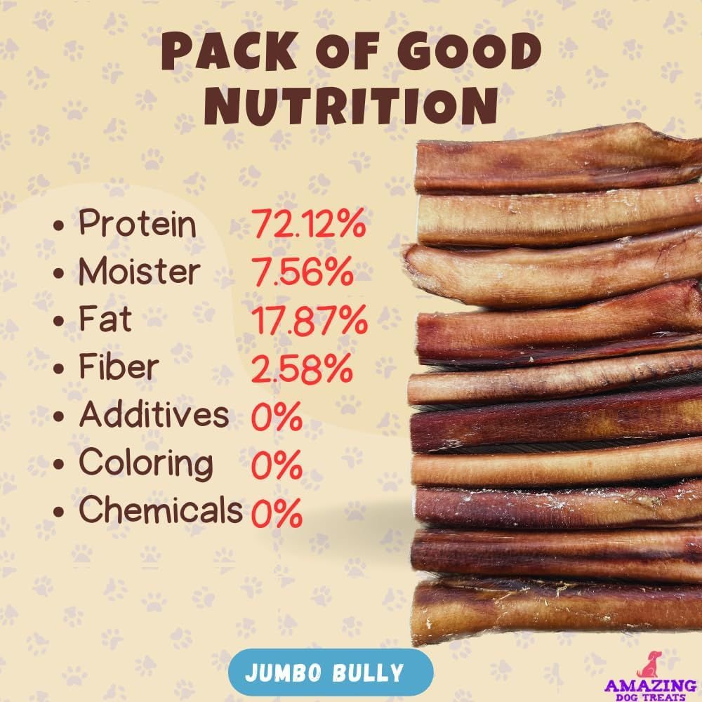 AMAZING DOG TREATS 12-inch Extra Thick Bully Stick Dog Treats, 5 count ...