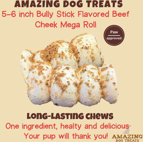 AMAZING DOG TREATS 5-6-in Beef Cheek Roll Bully Dust Flavor Dog Treats ...
