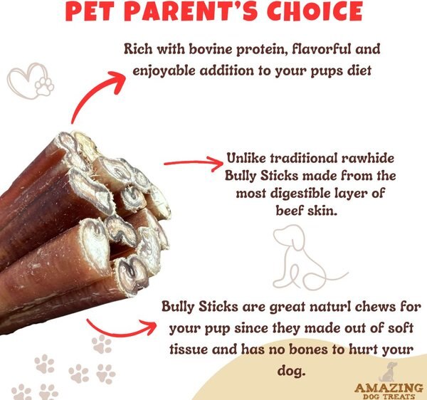 AMAZING DOG TREATS 6-inch Small Thin Bully Sticks Dog Treats, 12 count ...