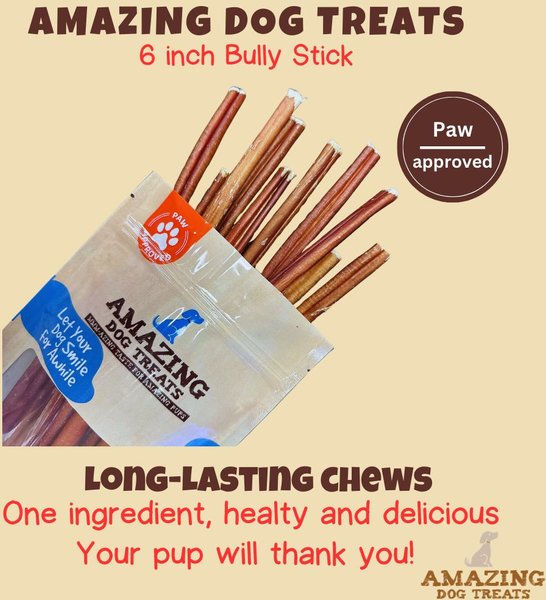 AMAZING DOG TREATS 6-inch Small Thin Bully Sticks Dog Treats, 12 count ...