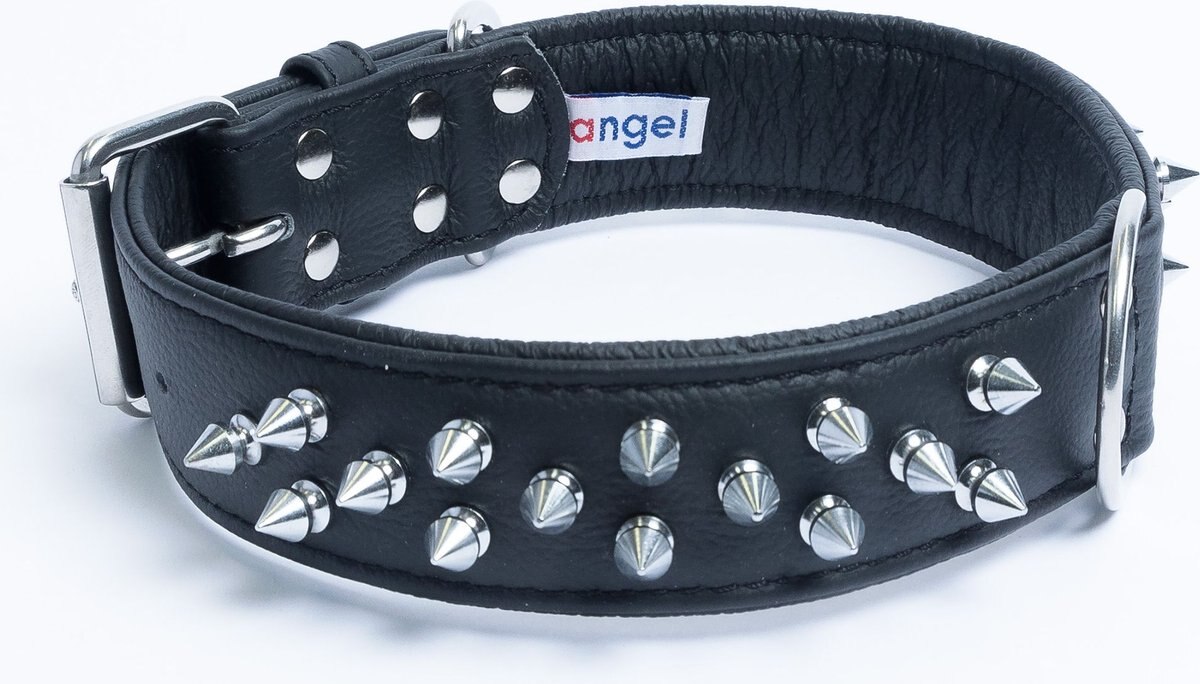 ANGEL Amsterdam Multi-line Spiked Standard Dog Collar, Black, 24 x 1.5 ...
