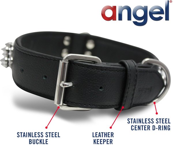 ANGEL Amsterdam Multi-line Spiked Standard Dog Collar, Black, 24 x 1.5 ...