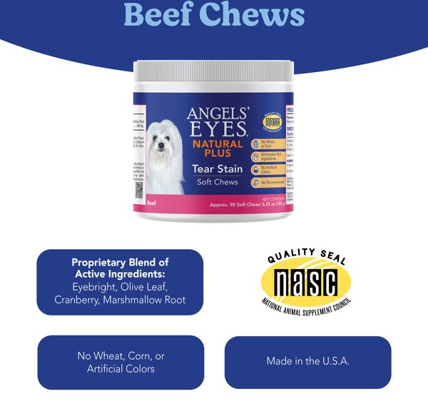 ANGELS' EYES Natural Plus Tear Stain Beef Flavored Soft Chew Supplement ...