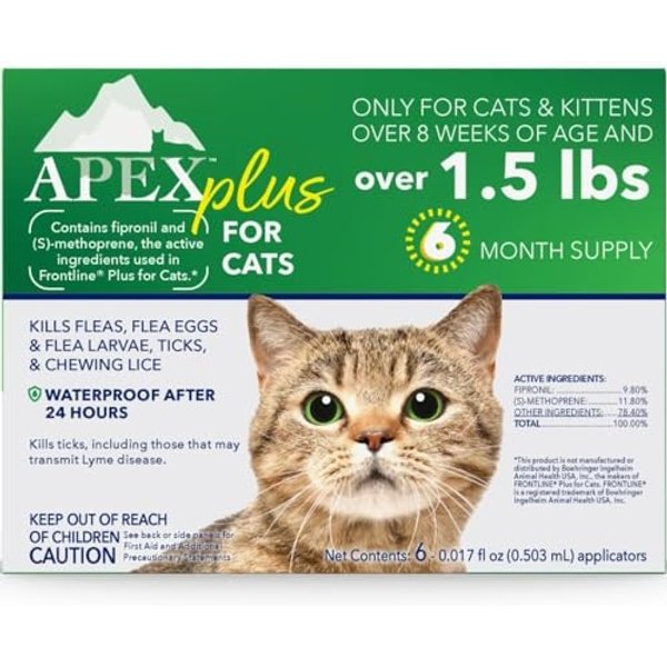 APEX PLUS Topical Flea & Tick Treatment for Cats, >1.5 lbs, 6 doses ...