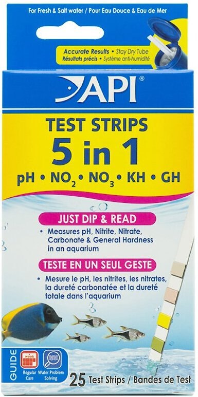 API 5 in 1 Freshwater & Saltwater Aquarium Test Strips, 25 count ...
