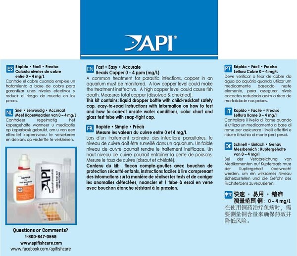 API Copper Cu+ Freshwater & Saltwater Aquarium Test Kit, 90 count ...
