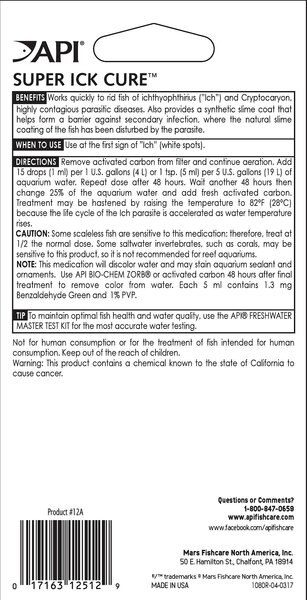 API LIQUID SUPER ICK CURE Freshwater & Saltwater Fish Medication, 1.25 ...
