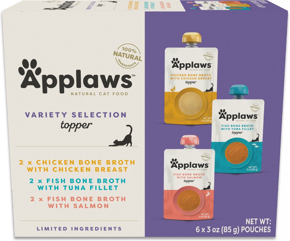 APPLAWS Variety Pack Bone Broth Selection Cat Food Topper, 3-oz pouch ...