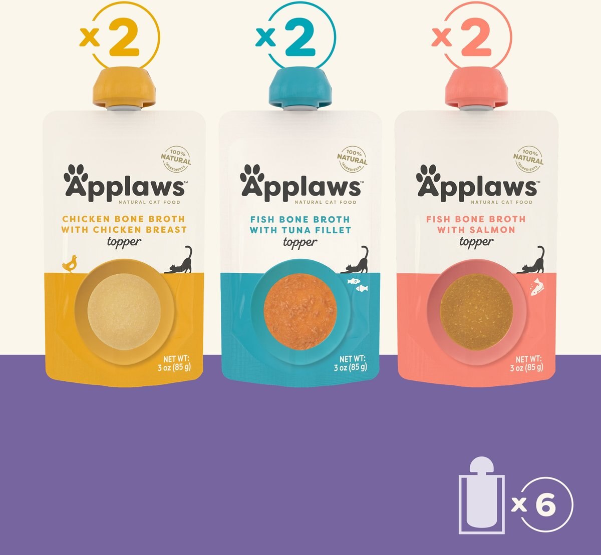 APPLAWS Variety Pack Bone Broth Selection Cat Food Topper, 3-oz pouch ...