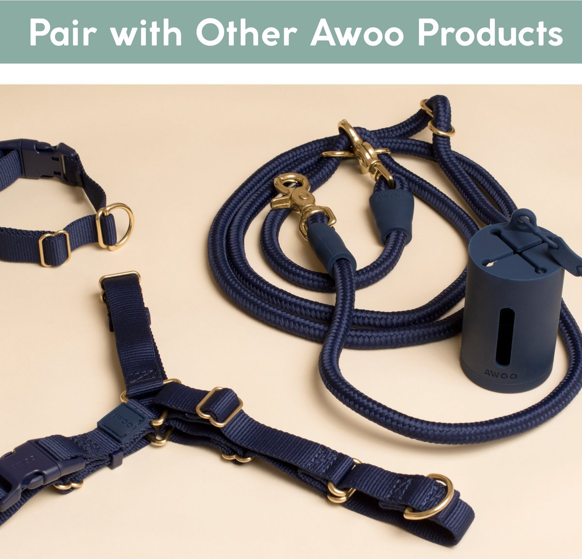 AWOO Infinity Standard Dog Leash, 7-ft long, Navy - Chewy.com