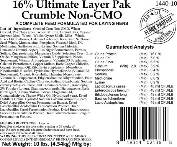 BAR ALE 16% Ultimate Layer Pak Crumble Non-GMO Chicken Treats, 10-lb ...