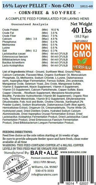 BAR ALE Non-GMO 16% Protein Soy & Corn-Free Layer Pellet Chicken Feed ...