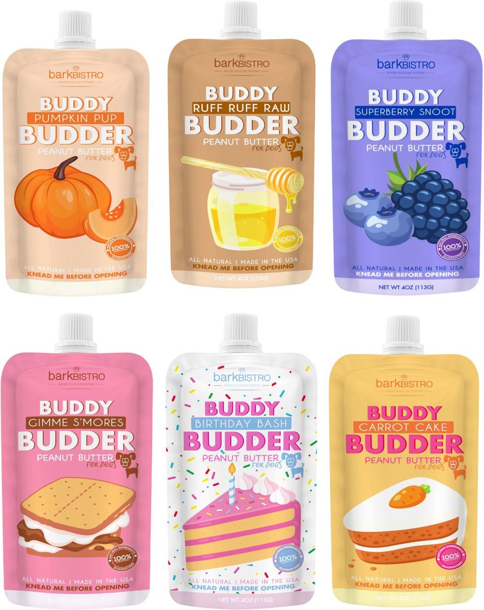 BARK BISTRO COMPANY Buddy Budder Peanut Butter 6 Mixed Flavor Squeeze ...