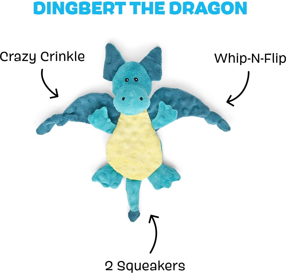 BARK Dingbert the Dragon Squeaky Plush Dog Toy, Blue - Chewy.com