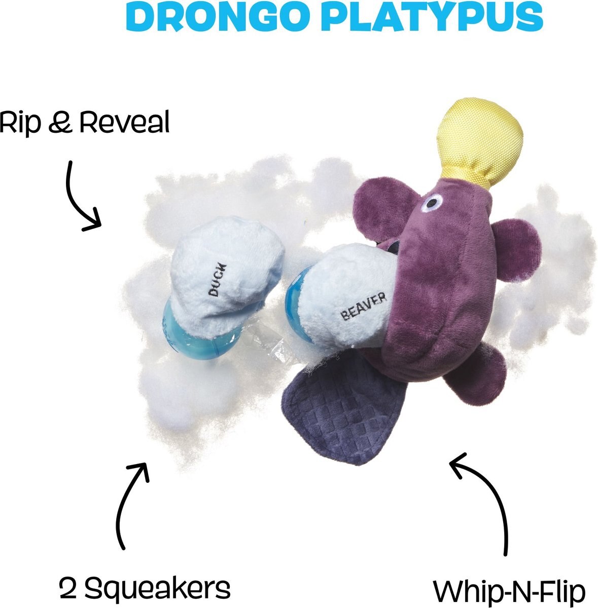 BARK Drongo Platypus Rip & Reveal Squeaky Plush Dog Toy, Purple, Small ...