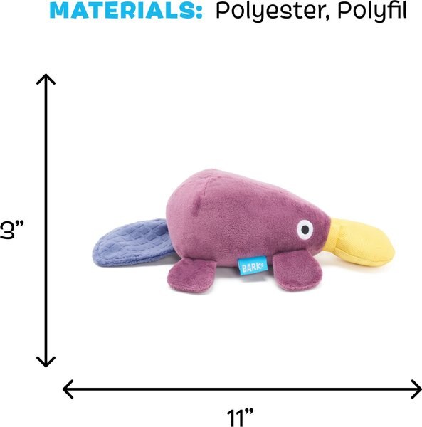 BARK Drongo Platypus Rip & Reveal Squeaky Plush Dog Toy, Purple, Small ...