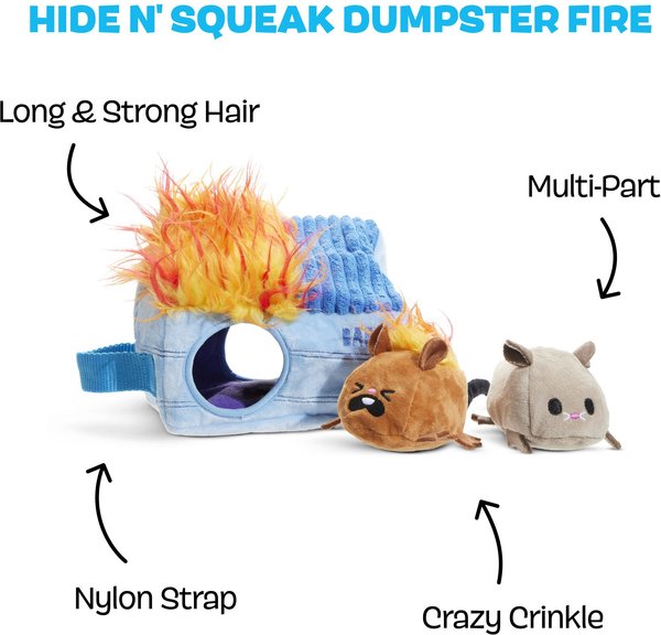 BARK Hide n' Squeak Dumpster Fire Multi-Part Squeaky Plush Dog Toy, X-Small - Chewy.com