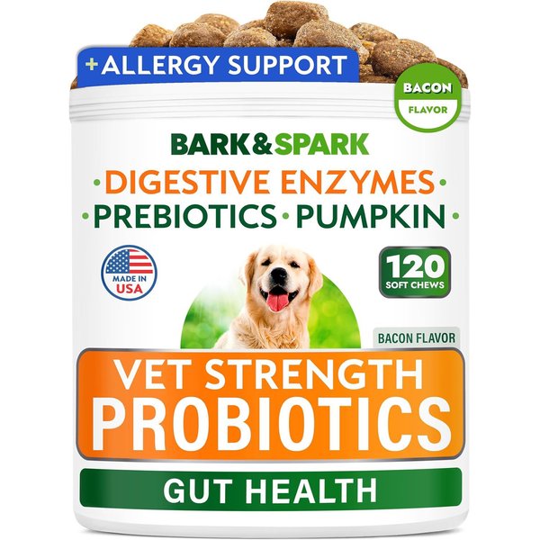 BARK&SPARK Vet Strength Probiotics Digestive Enzymes Prebiotics Fiber Chews Supplement for Dogs ...