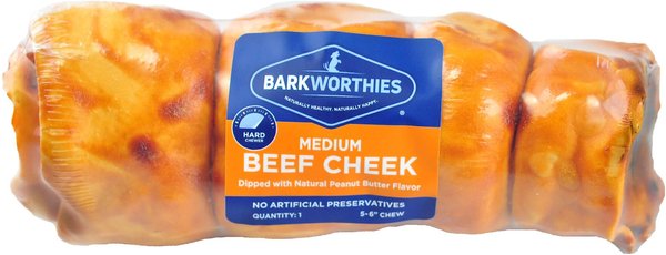 BARKWORTHIES Beef Cheek Peanut Butter Dipped Dog Bone, Medium - Chewy.com