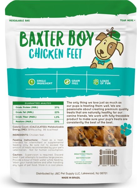 BAXTER BOY Chicken Feet Natural Dog Chew Treats, 20 count - Chewy.com