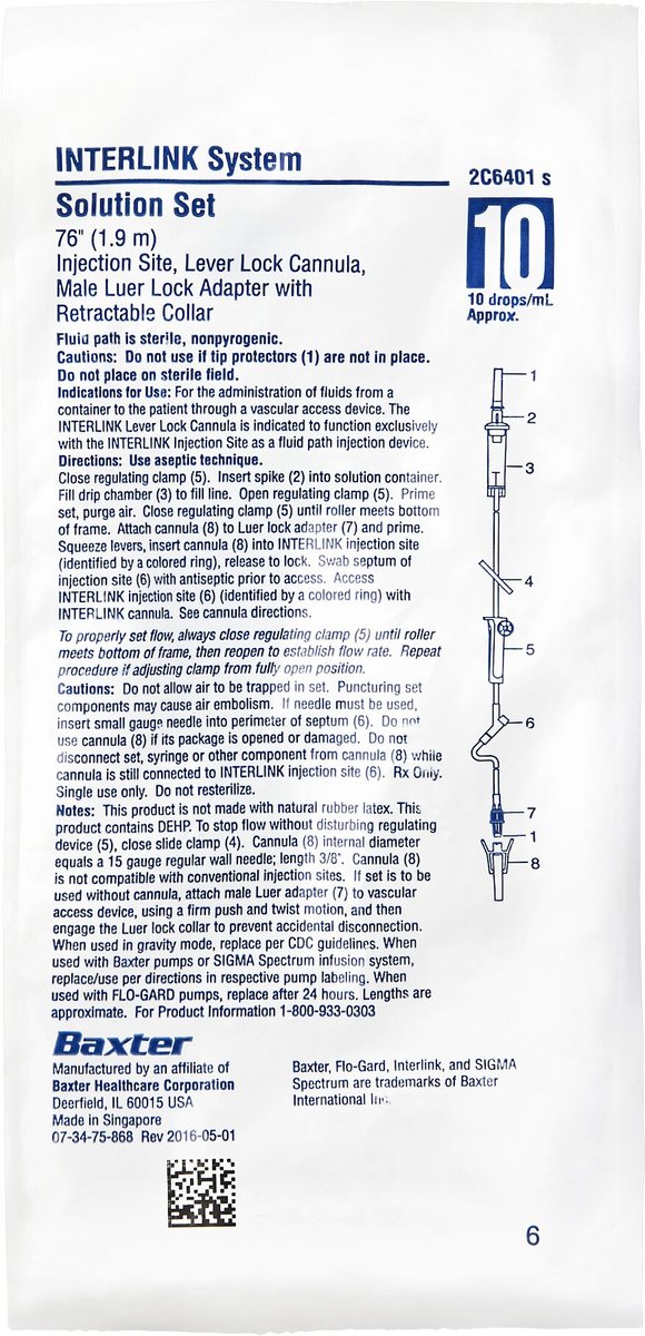BAXTER Interlink System Solution Set with Y Injection, 76-in, 10 Drops ...