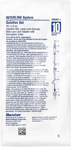 BAXTER Interlink System Solution Set with Y Injection 76-in, 10 Drops ...