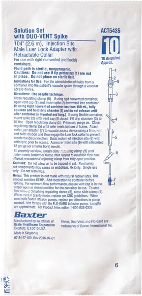BAXTER Solution Set with Duo Vent Spike (Y-Injection) 104-in, 10 Drops ...