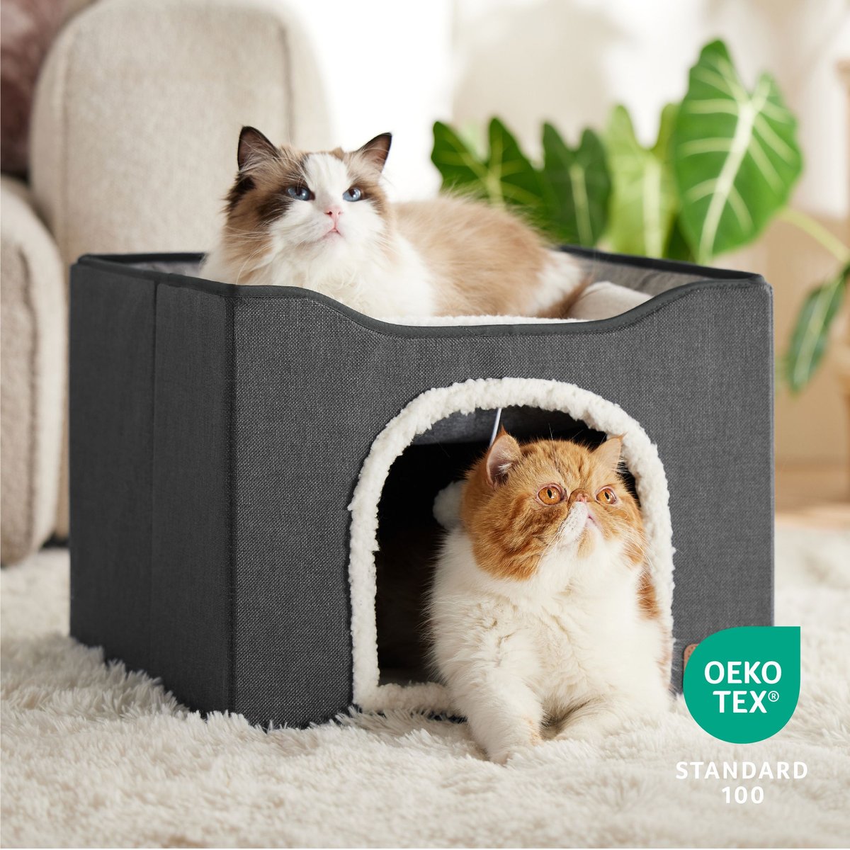 BEDSURE Cat Cave with Fluffy Ball & Scratch Pad Plush Sherpa Foldable ...