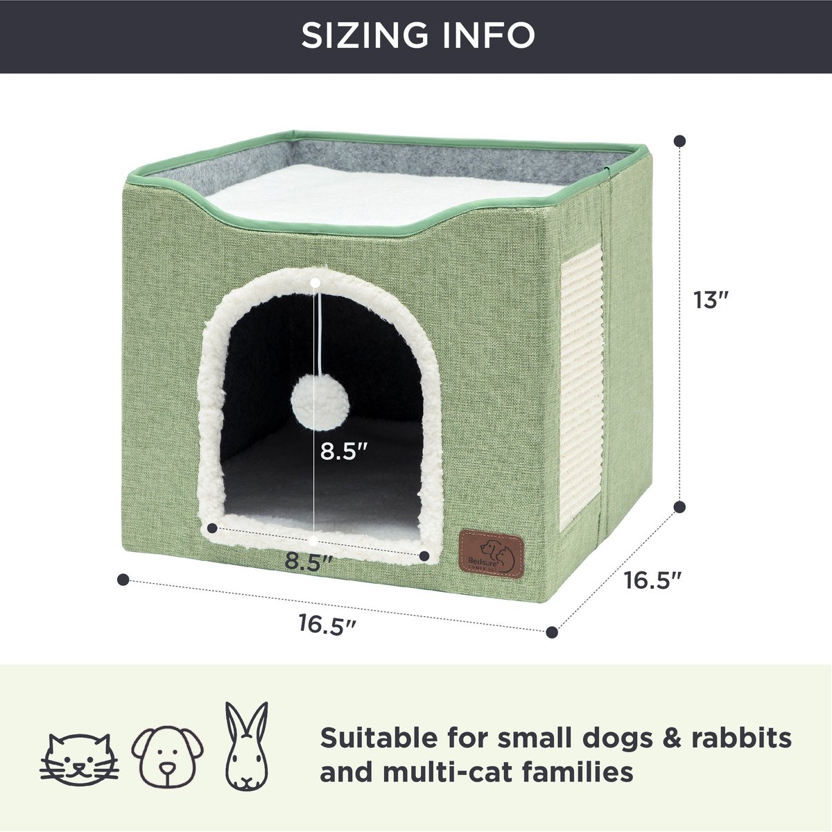 BEDSURE Cat Cave with Fluffy Ball & Scratch Pad Plush Sherpa Foldable ...