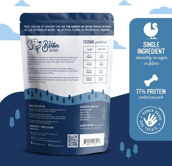 BEG & BARKER Whole Turkey Chips Natural Single Ingredient Dog Treats, 3 ...