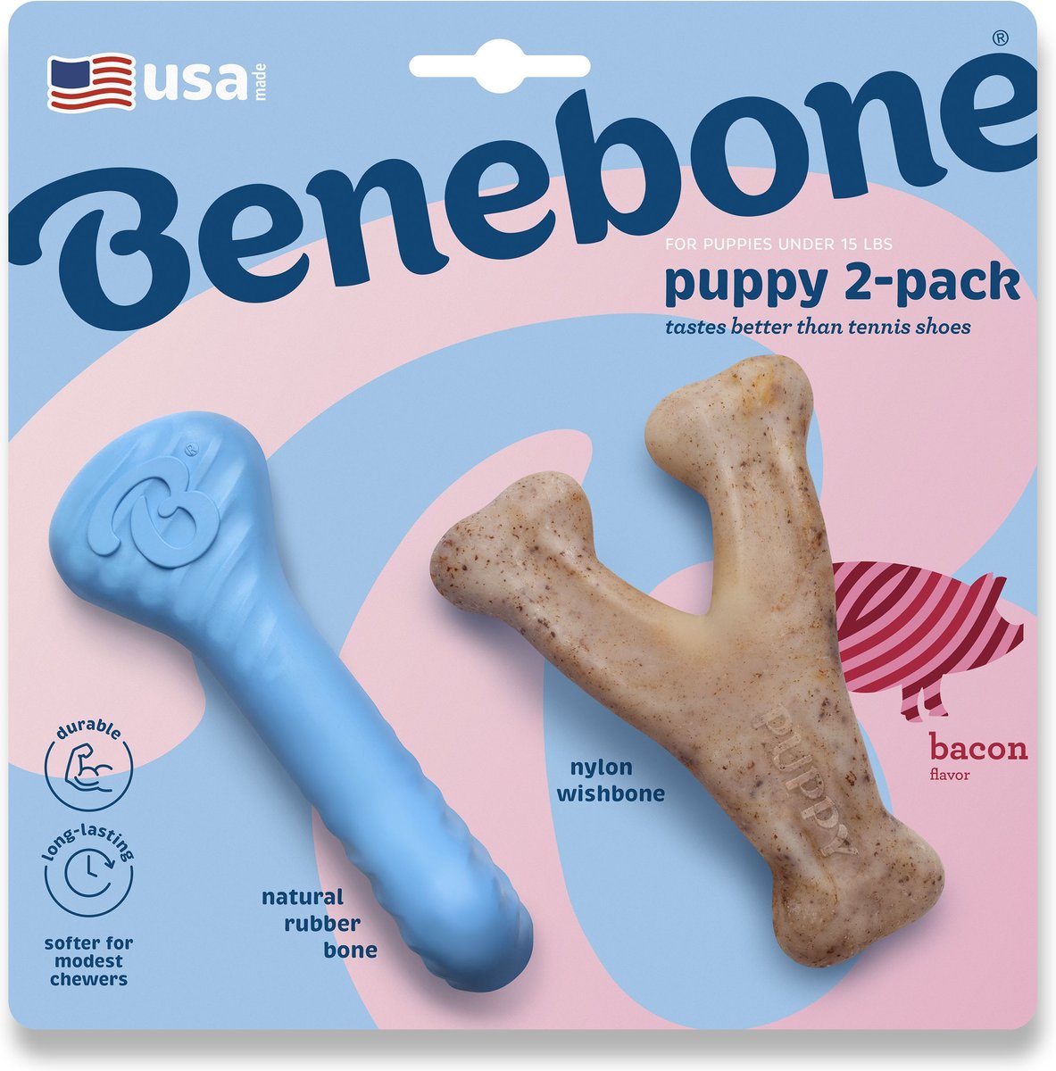 BENEBONE 2-Pack Rubber Bone/Wishbone Bacon Puppy Chew Toy - Chewy.com