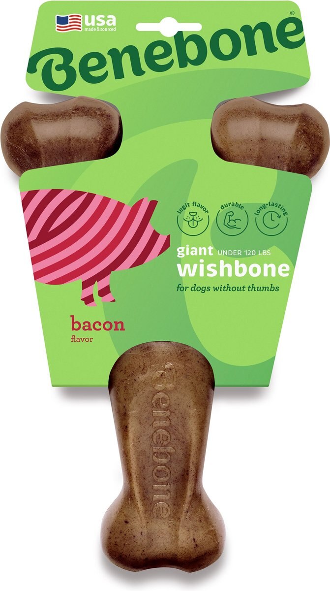 BENEBONE Bacon Flavor Wishbone Tough Dog Chew Toy, Giant - Chewy.com