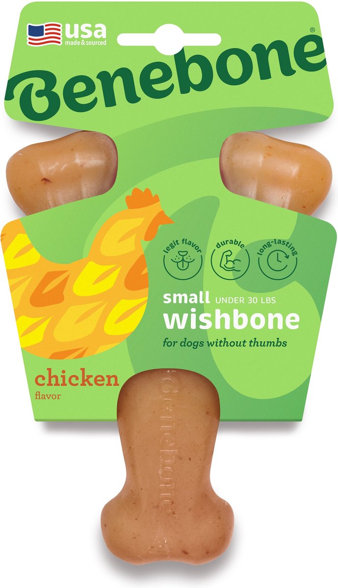 BENEBONE Rotisserie Chicken Flavor Wishbone Tough Dog Chew Toy, Small ...