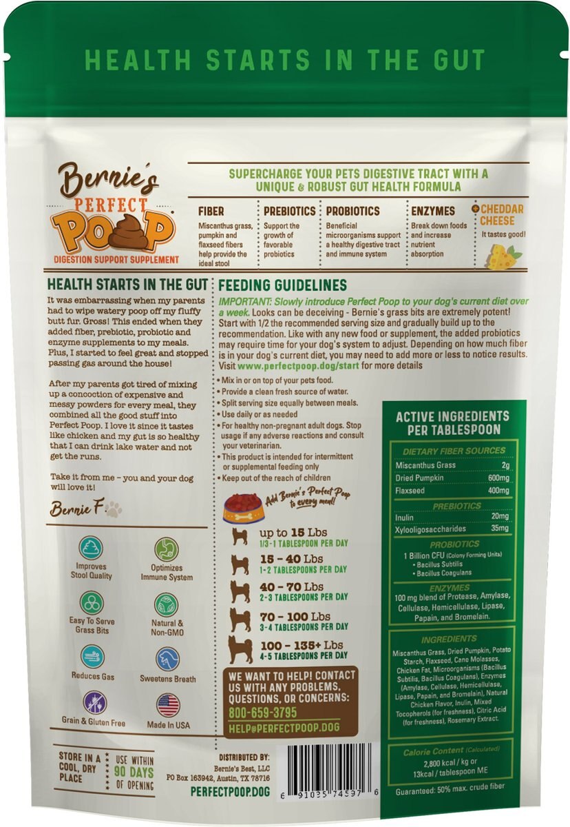BERNIE'S Perfect Poop Cheddar Cheese Flavor Digestion Support Dog ...