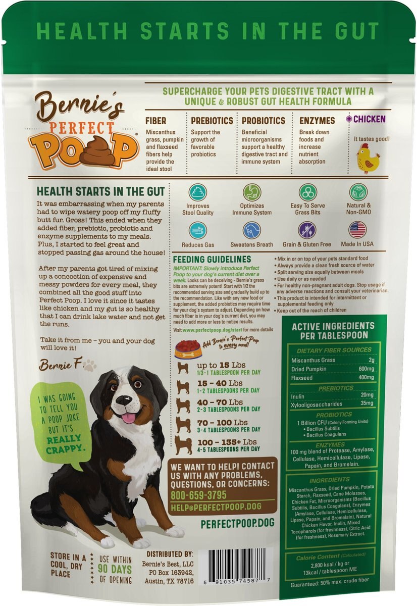 BERNIE'S Perfect Poop Chicken Flavor Digestion Support Dog Supplement ...