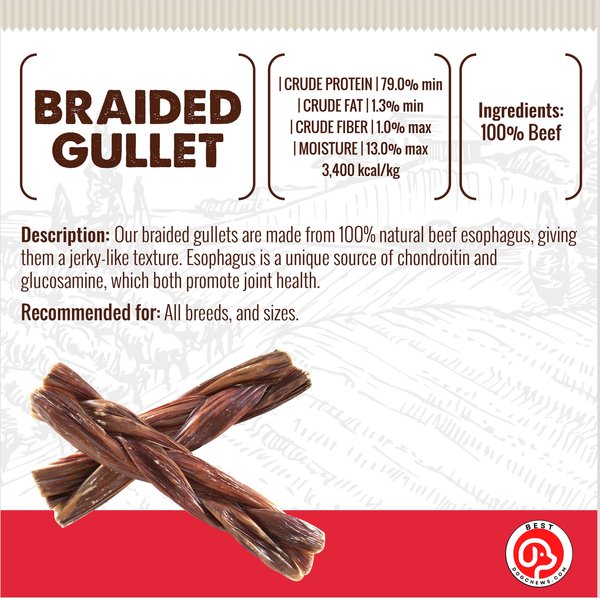 BEST DOG CHEWS Braided Gullet Beef Flavored 6-in Dog Chews, 3 count ...
