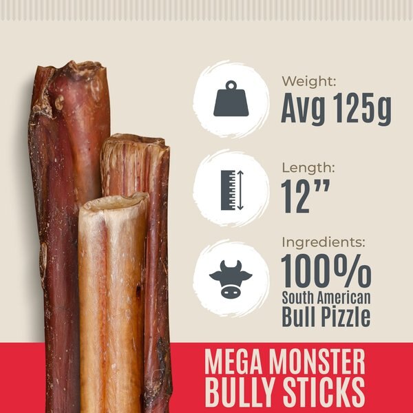 BEST DOG CHEWS Mega Monster Bully Sticks 12-in Dog Treats, 3 count ...