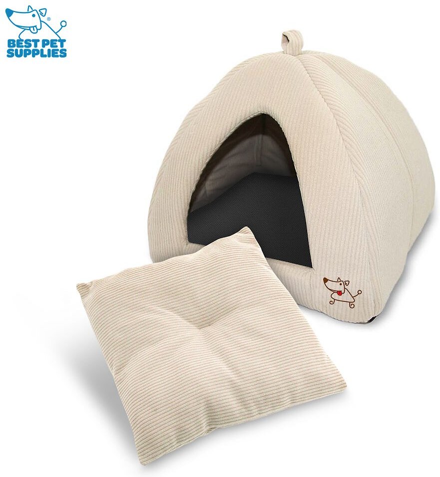 BEST PET SUPPLIES Linen Tent Covered Cat & Dog Bed, Beige, X-Large ...