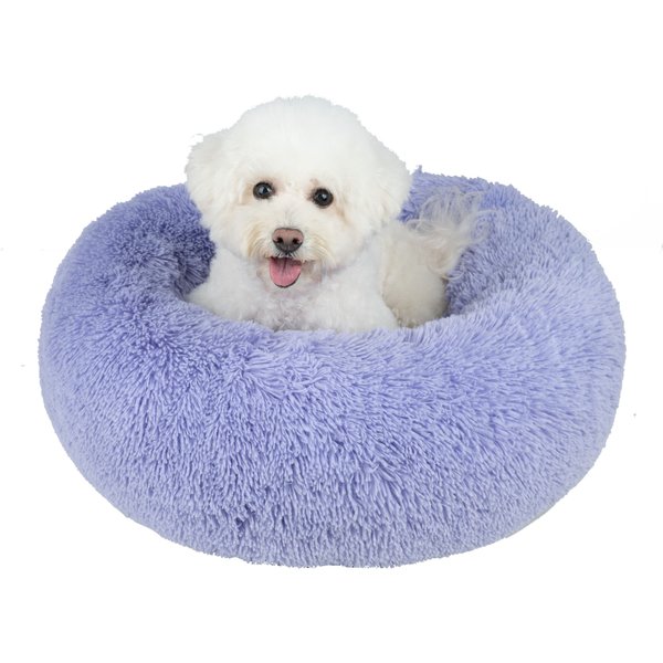 FURHAVEN Two-Tone Faux Fur & Suede Oval Dog & Cat Bed, Gray, Small ...