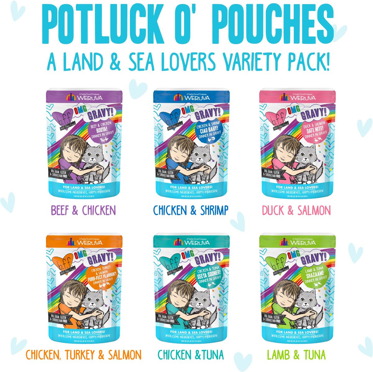 BFF OMG Potluck O' Pouches Variety Pack Grain-Free Cat Food Pouches, 2. ...