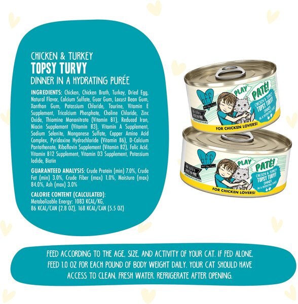 BFF Play Pate Lovers Chicken & Turkey Topsy Turvy Wet Cat Food, 2.8-oz ...