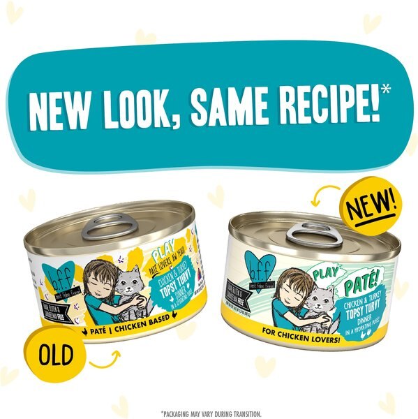 BFF Play Pate Lovers Chicken & Turkey Topsy Turvy Wet Cat Food, 2.8-oz ...