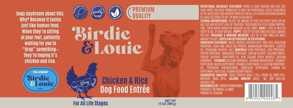 BIRDIE & LOUIE Chicken & Rice Flavored Pate Canned Dog Food, 13-oz ...