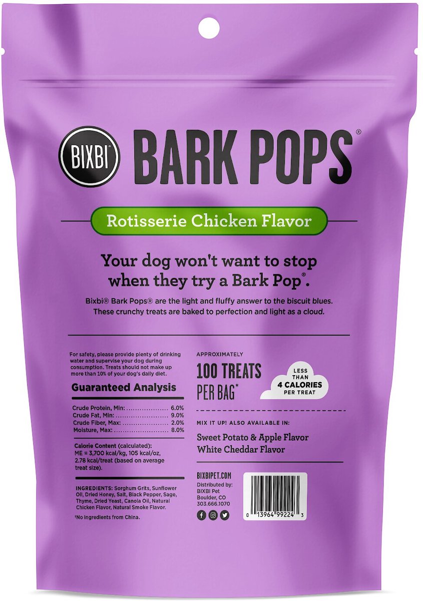 BIXBI Bark Pops Rotisserie Chicken Flavor Light & Crunchy Dog Treats, 4 ...