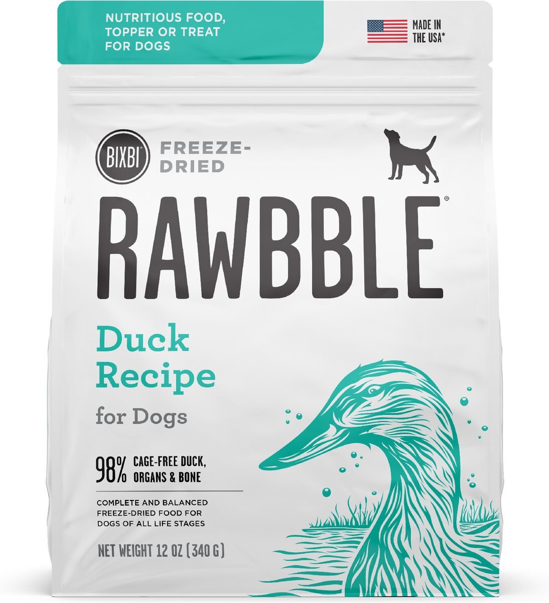 BIXBI Rawbble Duck Recipe Grain-Free Freeze-Dried Dog Food, 12-oz bag ...