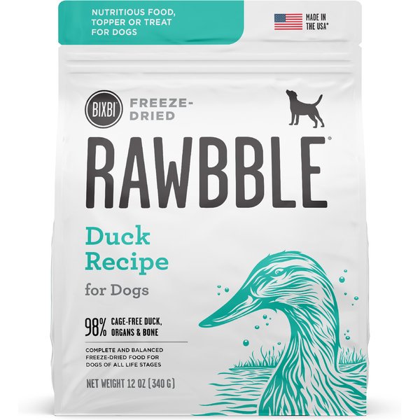 BIXBI Rawbble Duck Recipe Grain-Free Freeze-Dried Dog Food, 12-oz bag ...