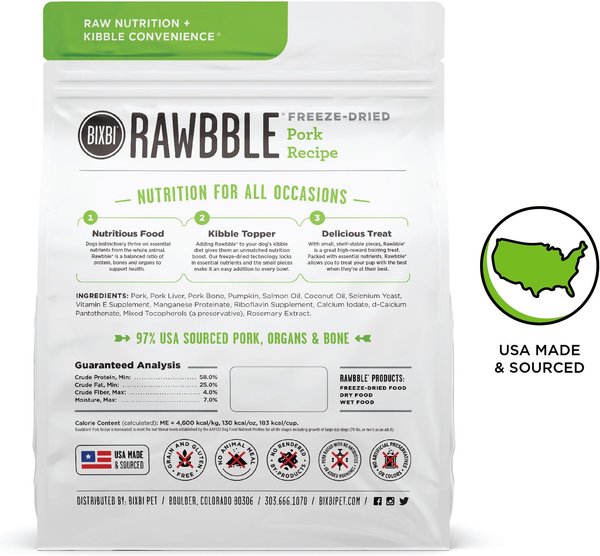 BIXBI Rawbble Pork Recipe Grain-Free Freeze-Dried Dog Food, 12-oz bag ...