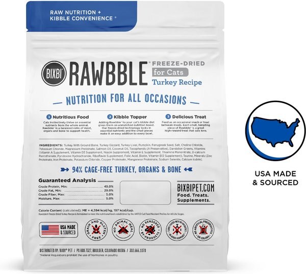 BIXBI RAWBBLE Turkey Recipe Grain-Free Freeze-Dried Cat Food, 10-oz bag ...